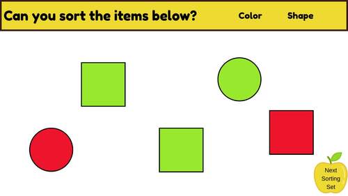 Kindergarten Digital Math Fluency Activity Sorting by Attributes | Apples
