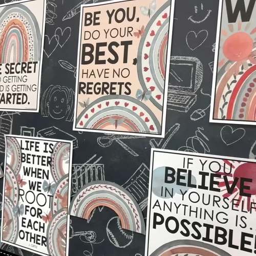 Boho Calming Rainbow Classroom Door Décor Motivational Posters Bulletin ...