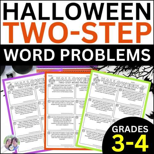 Halloween-Themed Two-Step Word Problems Worksheet Packet for Grades 3-4 ...