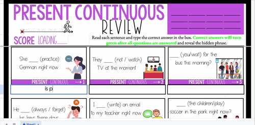 Present Continuous Review for Google Sheets Interactive ESL Grammar Game
