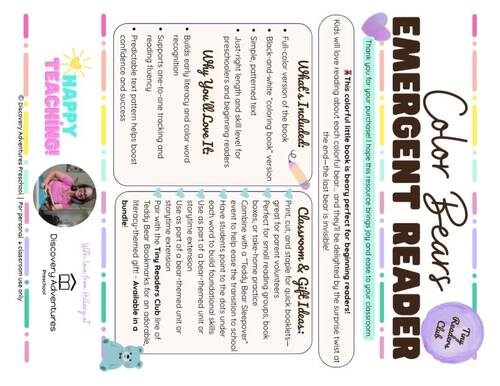 Emergent Reader for Preschool: Color Bears by Discovery Adventures ...