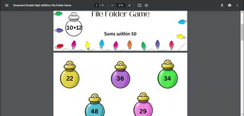 Ornament Double Digit Addition File Folder Game, Autism | TPT
