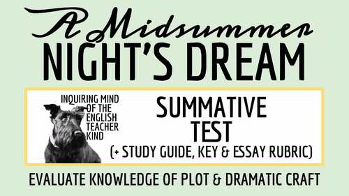 A Midsummer Night's Dream Test, Answer Key, Essay Rubric, and Study Guide