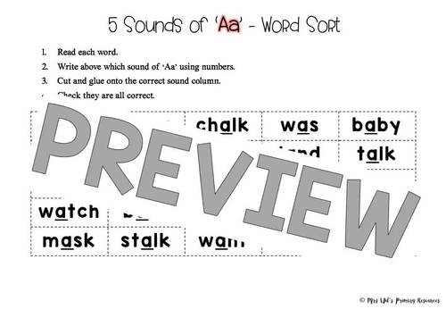 LEM Phonics | Rules | 5 Sounds of 'A' | Sound Sort Worksheet ...