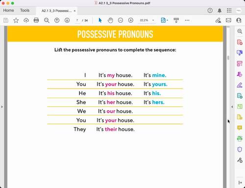 ESL Elementary Lesson: Learn Possessive Pronouns in English | TPT
