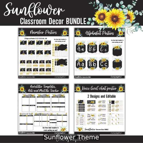 Sunflower Classroom Decor & Farmhouse Theme Bundle | Editable Kit