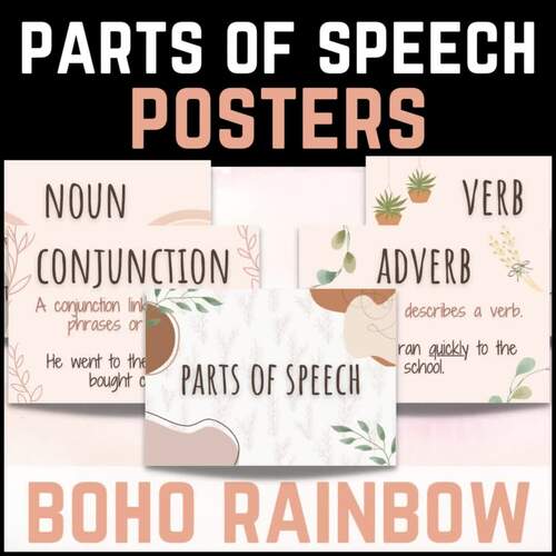 Parts of Speech Posters Boho Rainbow | Literacy Display Posters | TPT