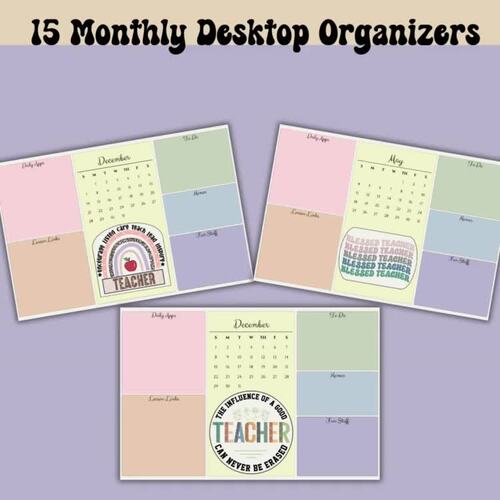 15 Month Desktop Wallpaper Organizer Set, Boho Pastel Device Wallpaper ...