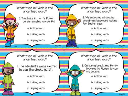 Action, Linking, & Helping Verbs Spring Task Cards | Digital & Print