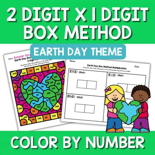 Earth Day Box Method 2 Digit by 1 Digit Multiplication Area Model
