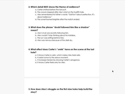 Differentiated Golf Reading Comprehension Worksheets & Organizer | 5 ...