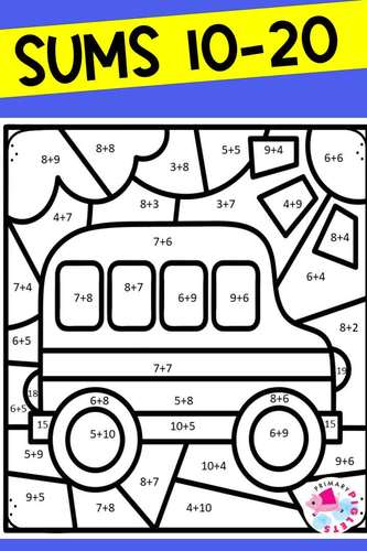 Addition Color by Number Back to School Sums 10-20 by Primary Piglets