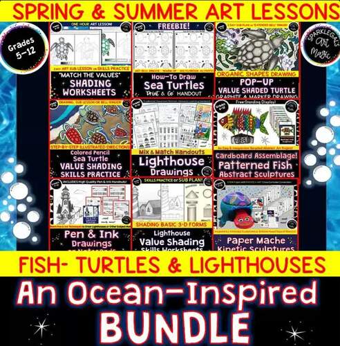 Spring or Summer Art Lessons & Skill Practice Worksheets BUNDLE 2-D & 3 ...