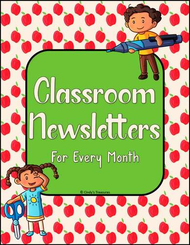 Classroom Newsletter Templates with Monthly Clipart Themes-*Editable*