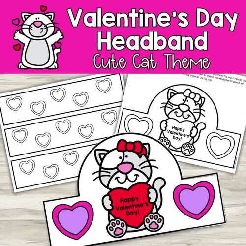Valentine's Day Crown Craft Party Headband Hat | Cute Cat Theme | TPT