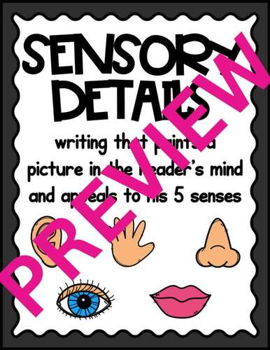 Sensory Details Posters, Worksheets, and Assessment Bundle! Imagery