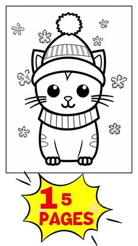 Christmas Cute Cat Coloring Pages + Math Practice Addition, Counting ...