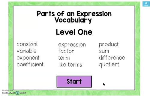 Identifying Parts of an Expression Level 1 Digital Interactive Boom Cards