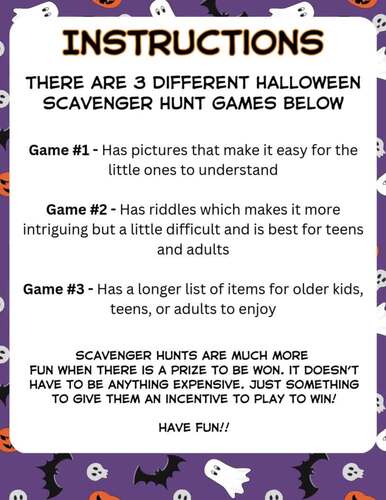 Halloween Scavenger Hunt Printable Game for Kids, Indoor Treasure Hunt ...