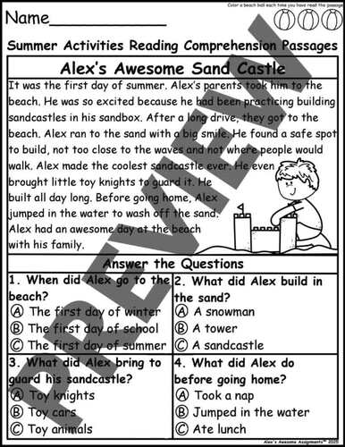 11 Summer Activities Reading Comprehension Passages for 1st Grade and ...