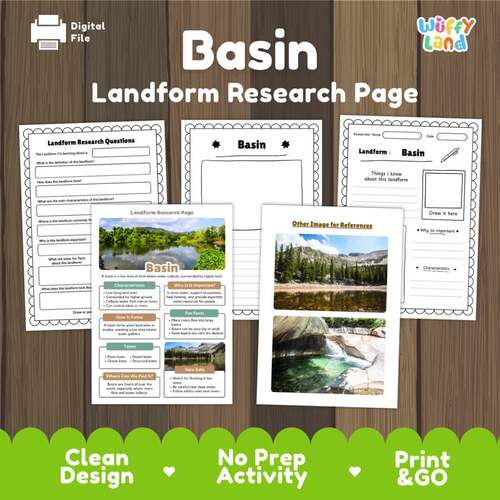 Basin Landform Research Project | Geography Science Worksheet and Activity