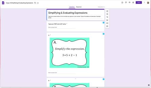Simplifying and Evaluating Expressions Digital Task Cards | TPT
