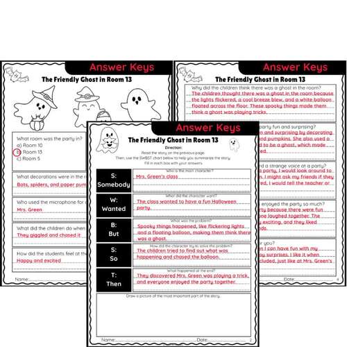 Halloween Reading Comprehension | Friendly Ghost | SWBST | Grades 2–3