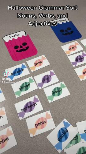 Halloween Grammar Sort (Nouns, Verbs, and Adjectives) by Learning Endlessly