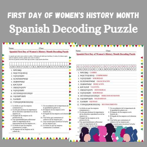 Spanish Womens History Month Decoding Cryptograms Puzzle | TPT