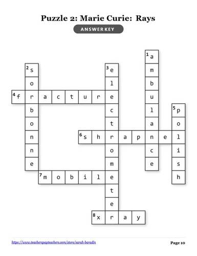 Marie Curie & Rosalind Franklin Chemistry DNA Crossword Puzzle With ...
