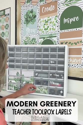 Modern Greenery Classroom Decor | Teacher Toolbox Labels - Editable!
