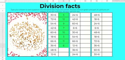 Division Facts ÷6 Pixel Art | Digital Math Mystery Picture Google Sheets