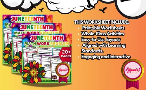 JUNE Juneteenth Math Word Problems Addition, Subtraction Activities 3rd ...