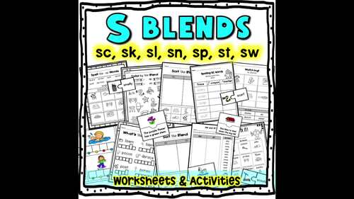 S Blends Worksheets sm, sp, sn, st, sl, sw, sc, and sk Phonics with ...