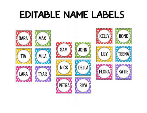 Printable Polka Dots Student Name Tags, Polka Dots Labels, Bin Labels ...