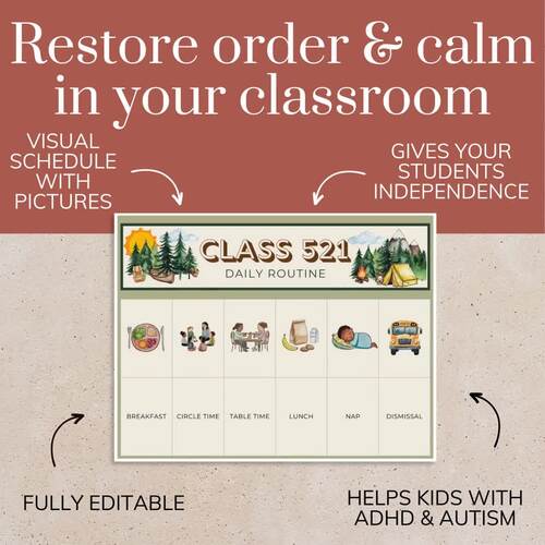 Camping Theme Editable Classroom Visual Schedule Template Daily Routine ...