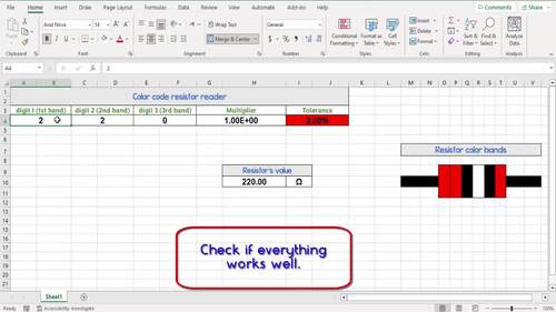 Physics Activity - Make a resistors color code reader with Microsoft Excel