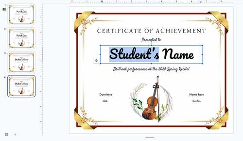 EDITABLE Violin Music Recital Concert Certificate Template End of Year ...