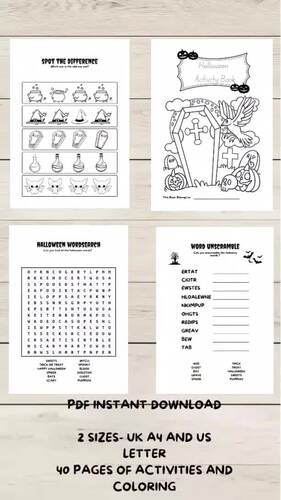 Kids Halloween Activity Book, Halloween Activities Pack, Colouring ...