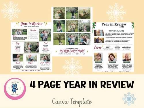 Holiday Year in Review newsletter, four page template, Digital or printable