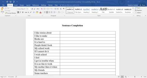 Sentence Completion Activity for Assessment or Counseling | TPT