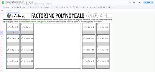Factoring Polynomials Google Sheets™ Factoring Trinomials Mystery ...