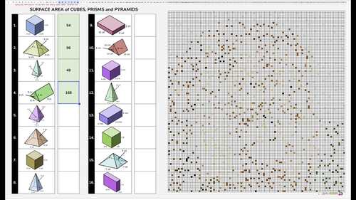 Surface Area of Cubes Prisms and Pyramids Math Pixel Art | Savannah Lion