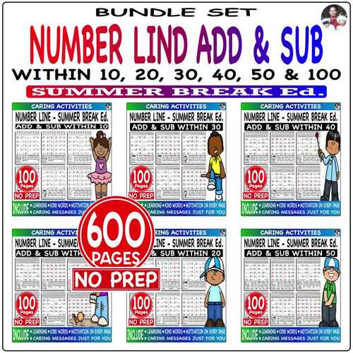 Adding and subtracting within 10 - 100 on a number line Bundle Set ...
