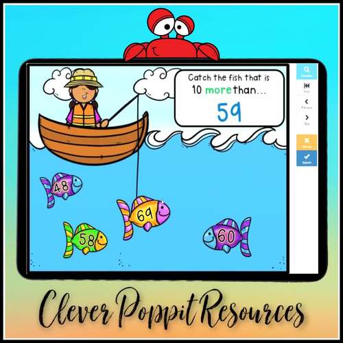 BOOM CARDS - Ten more, ten less fishing - numbers 0-100 | TpT