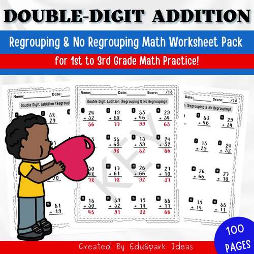 Double-Digit Addition (Regrouping & No Regrouping) | Math Worksheet