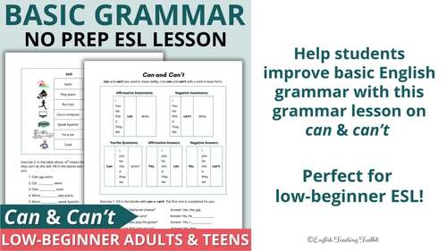 Low Beginner ESL Grammar Lesson Grammar Worksheets for Adult ESL - Can ...
