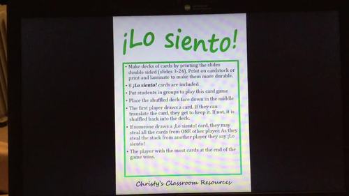 Extr@ en español Episode 1 ¡Lo siento! Card Game (Spanish Extra)