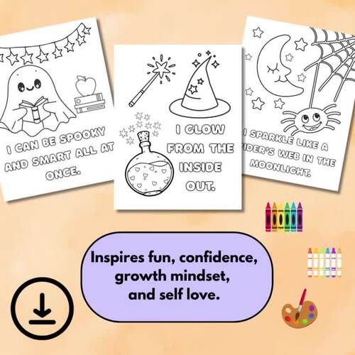 Halloween Positive Affirmation Coloring Pages Coloring Book Bundle 5 ...