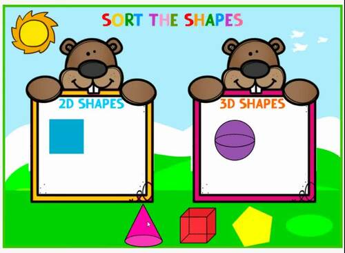 Groundhog Day Math 2D or 3D Sorting Shapes Boom Cards by Math Through Games